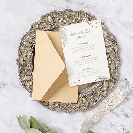 Gold Leaves Wedding Menu Design and Printing