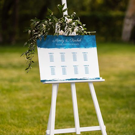 Marine Blue and White Wedding Table and Seating Plan Design and Printing