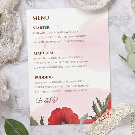 Bright Poppy Wedding Menu Design and Printing