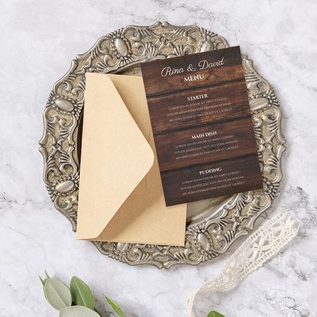 Personalised Rustic Wedding Menu Printing - UK