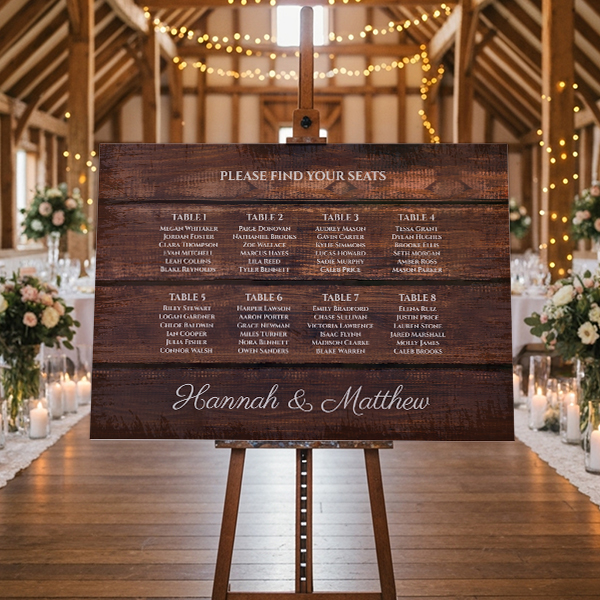 Rustic Wood Wedding Seating Chart Design and Printing