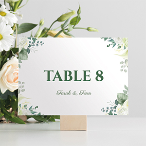Fresh White and Green Floral Table number I Personalised Quality print
