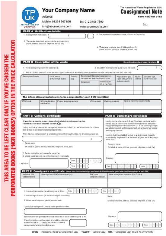 Hazardous Waste Consignment Note Template | Design online