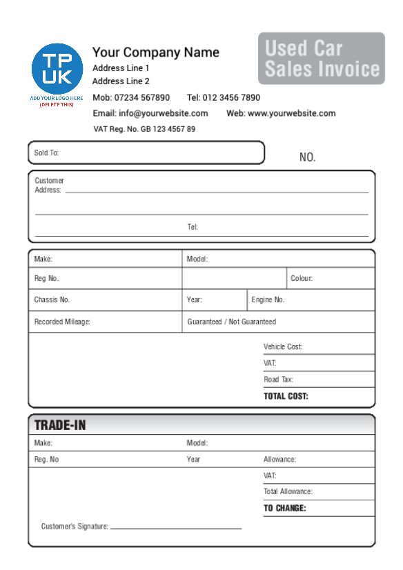 USED CARS Sales Invoice Template | Design online