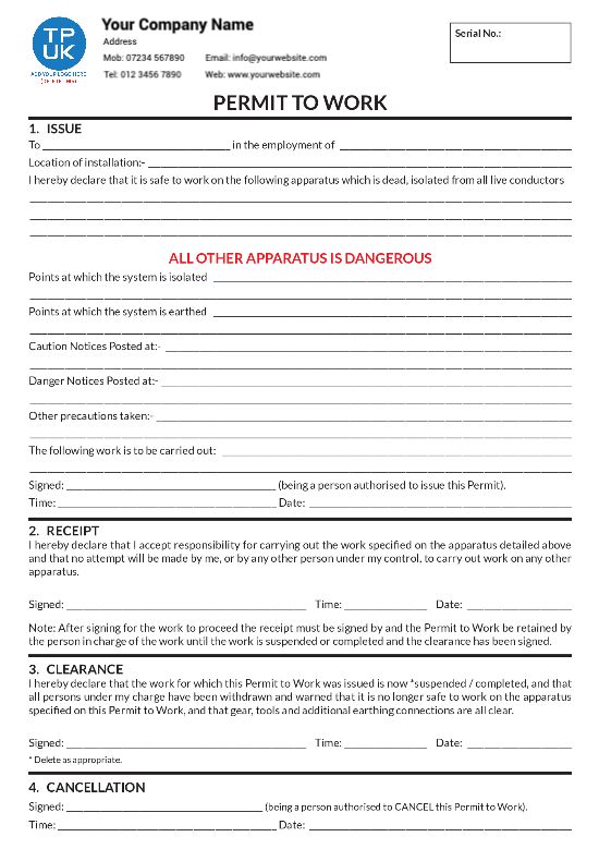 Electrical Permit to Work Template | Design online FREE