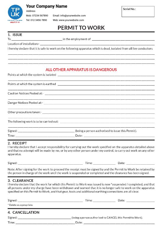 Electrical Permit to Work Template | Design online FREE