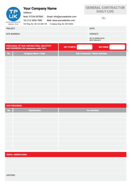 General Contractor Daily Log Template | Design online FREE