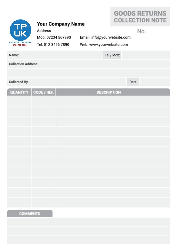 Goods Return COLLECTION NOTE | Design online for FREE