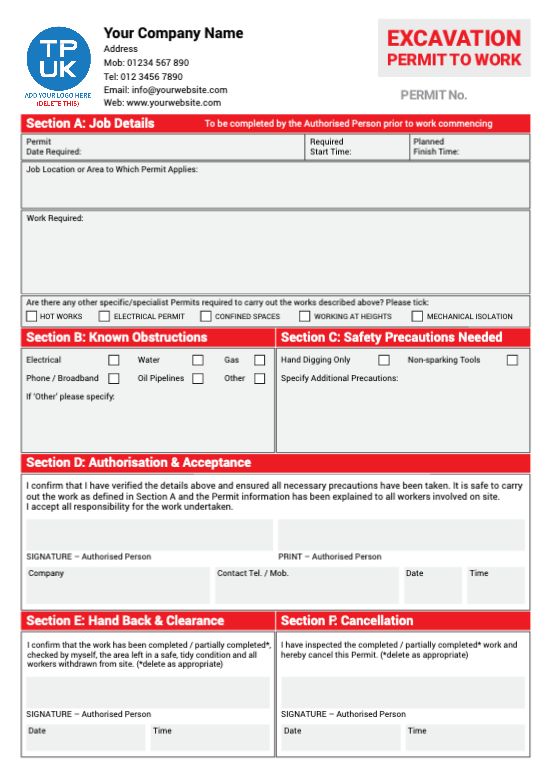 Excavation Permit to Work Template | Design online FREE