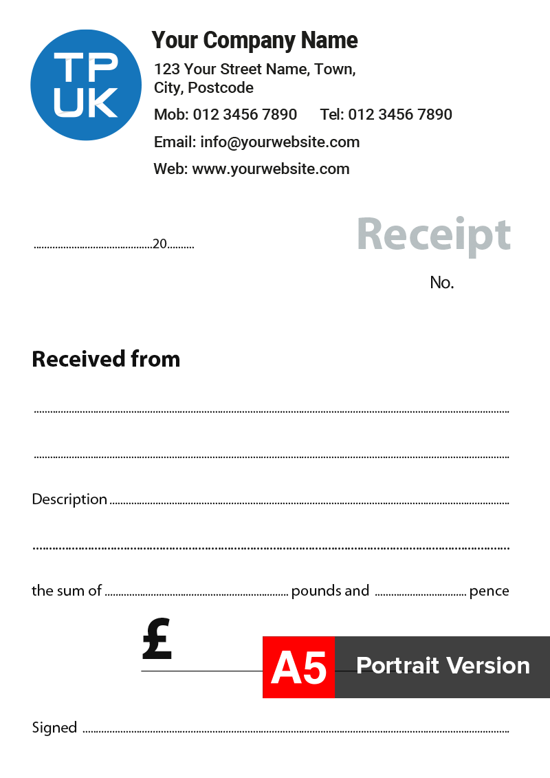 Custom RECEIPT Template | Receipt Books printing £42