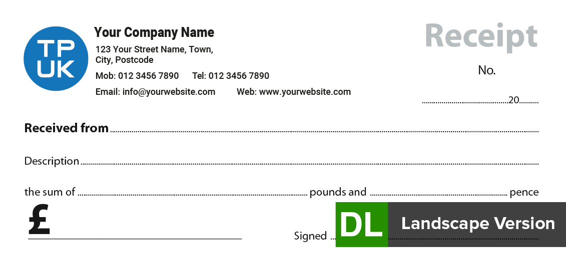 Custom RECEIPT Template | Receipt Books printing £42